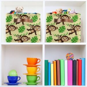 Monkey Leaves Storage Basket Bins Foldable Decorative Storage Box Laundry Hamper Baskte Storage for Playroom Living Bed Room Office Clothes Nursery,1 pcs