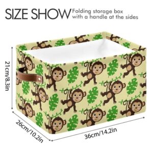 Monkey Leaves Storage Basket Bins Foldable Decorative Storage Box Laundry Hamper Baskte Storage for Playroom Living Bed Room Office Clothes Nursery,1 pcs