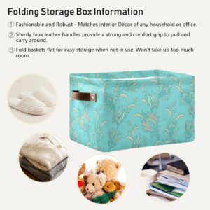 Emelivor Turquoise Floral Storage Basket Bins Decorative Toy Laundry Basket Organization with Handles for Home Boys Girls Office Closet Shelf Nursery Baskets,2 pcs