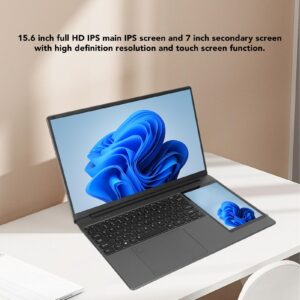 PUSOKEI Dual Screen Laptop,1920 x 1080 15.6inch 7inch Notebook for Win 11, Secondary Screen with Touch, LPDDR4 16GB RAM, Quad Core CPU Travel Laptops Computer with Camera,Keyboard