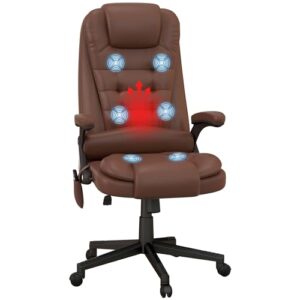 homcom high back vibration massage office chair with 6 vibration points, heated reclining pu leather computer chair with armrest and remote, brown