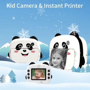 ADBEN Portable Children Instant Thermal Print Camera 2.4 Inch Screen 1080P Digital Camera Photo Selfie 1080P FHD Video Thermal Inkless Printing 3 Rolls White Print Paper Learning Toy Birthday Gift for