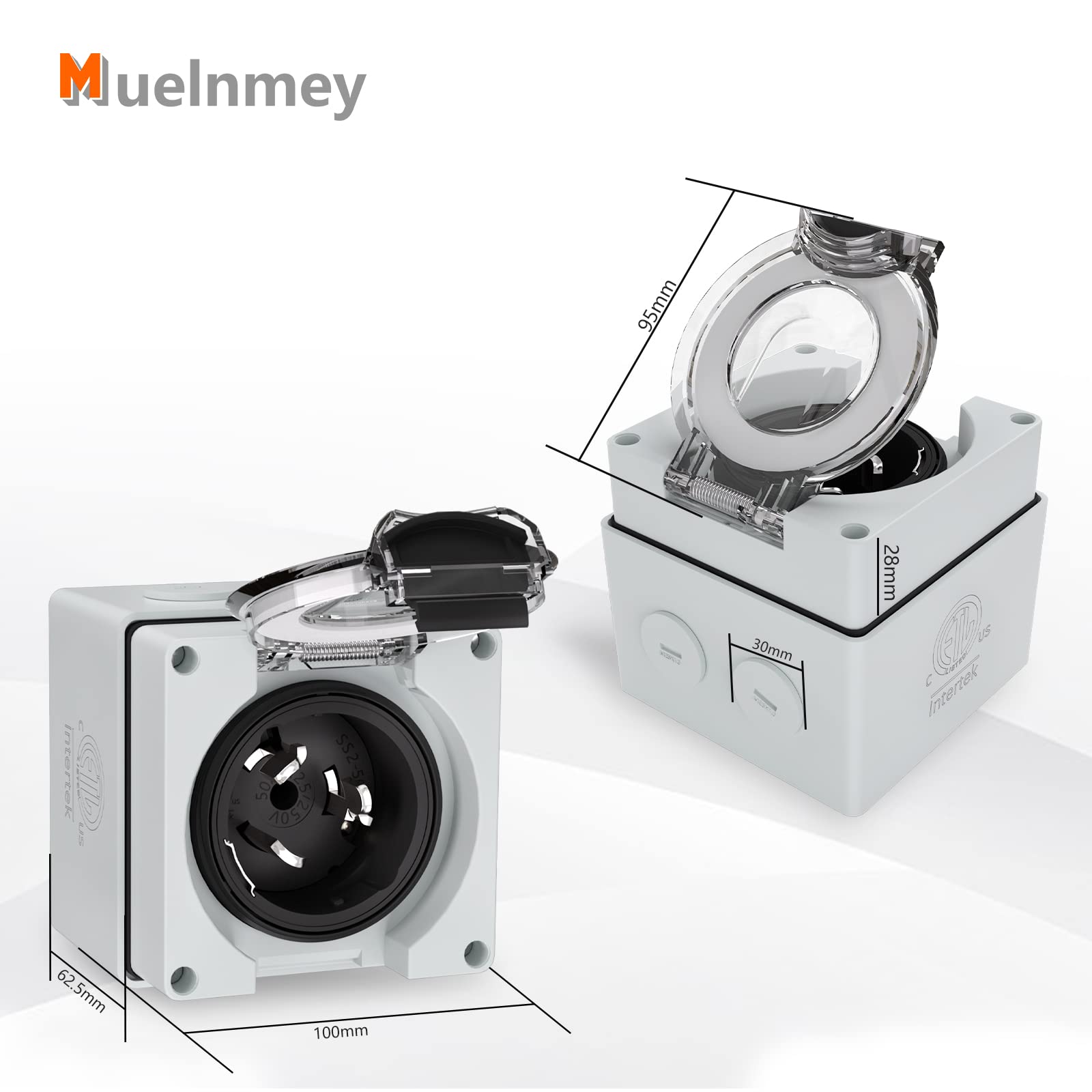 Muelnmey 50Amp Power Outlet Box,125/250Volt NEMA SS2-50P Inlet Plug+ 3PCS Cable Glands 2 M25 (13-18mm) Connectors and 1 M32 (18-25mm) Connector