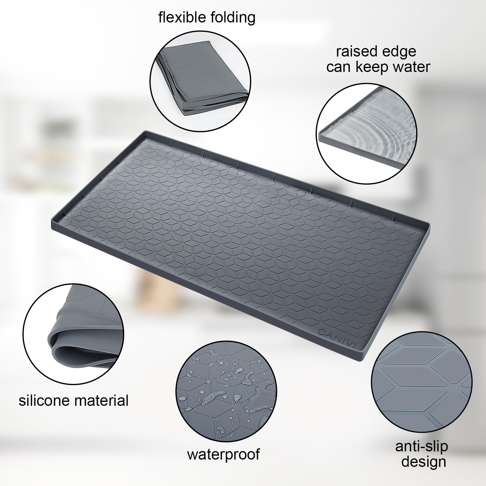 CANIVI Kitchen Organizers and Storage, 34" x 22" Under Sink Mat Waterproof Silicone Under Sink Tray for Kitchen & Laundry Cabinets, Cabinet Protector, Under Sink Liner for Drips, Leaks, Spills (Grey)