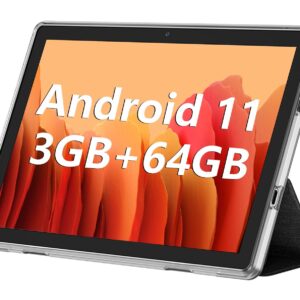 Android 11 Tablet 10inch Phablet with case, Large Storage 64GB Tablets Dual Stereo Speakers 512GB Expand, Octa-core Processor 3GB RAM 6000mAh Big Battery 10.1'' IPS HD Screen Google Tableta Tab