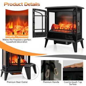 ORALNER Electric Fireplace Heater 25-Inch, Freestanding Fireplace Stove with Realistic 3D Flame Effect, Overheat Protection, Portable Fireplace for Living Room，Bedroom, 1400W, Black