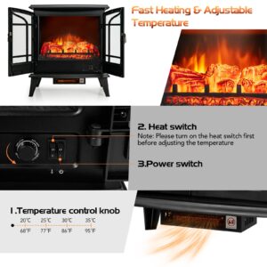 ORALNER Electric Fireplace Heater 25-Inch, Freestanding Fireplace Stove with Realistic 3D Flame Effect, Overheat Protection, Portable Fireplace for Living Room，Bedroom, 1400W, Black