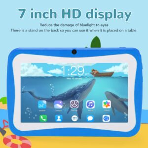 Kids Tablet, 7 inch Android8.0 Tablet, Quad Core CPU, 4GB+32GB, IPS Display, WiFi, Dual Camera, Educational Games, Parental Control, Stand, 5500mah Battery (Blue)