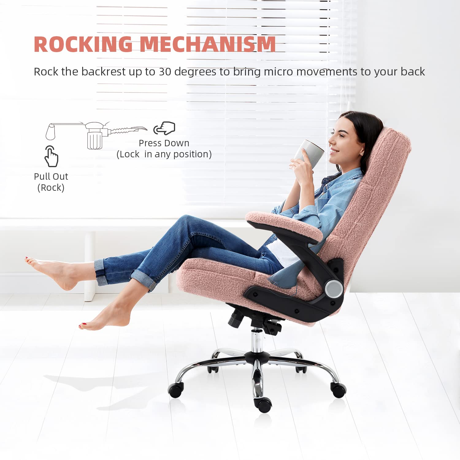 Seatingplus High Back Executive Office Chair Ergonomic 360 Swivel Comfortable Chair with flip-up armrests, Gray Soft Fabric Desk Chair for Adults and Teens