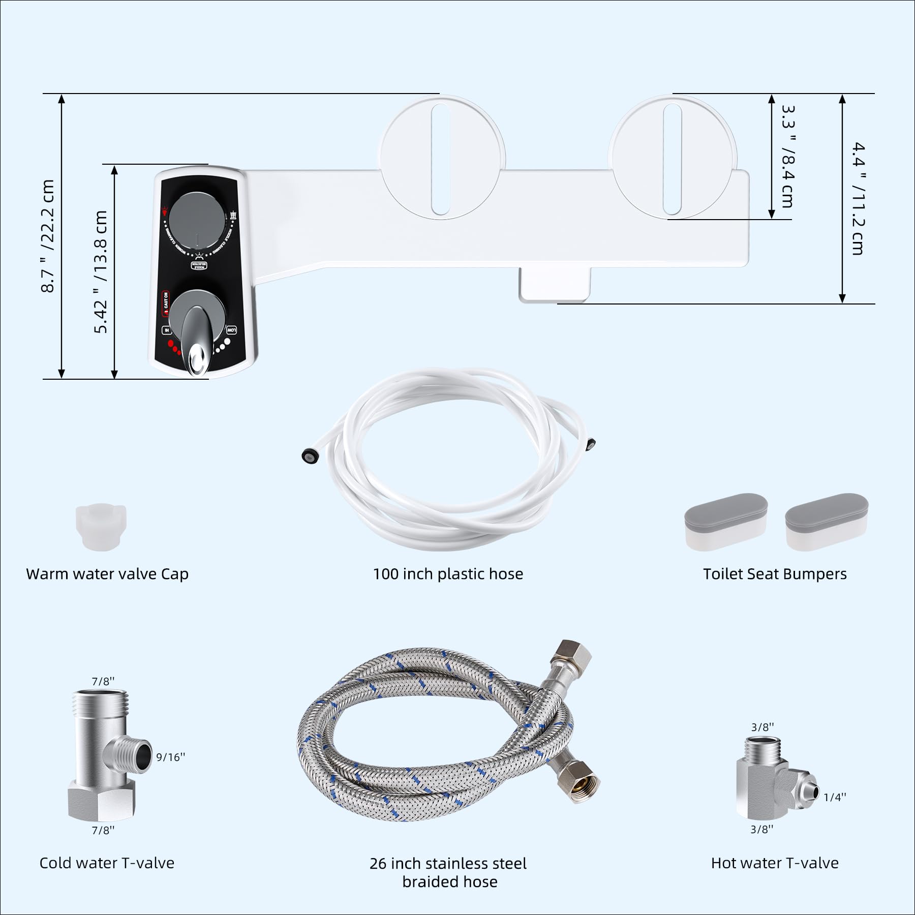 Hibbent Bidet Attachment for Toilet, Hot and Cold Water Spray Non-Electric Dual Nozzle for Frontal & Rear Wash, Adjustable Water Pressure Control, Self Cleaning Water Sprayer, Black/Chrome