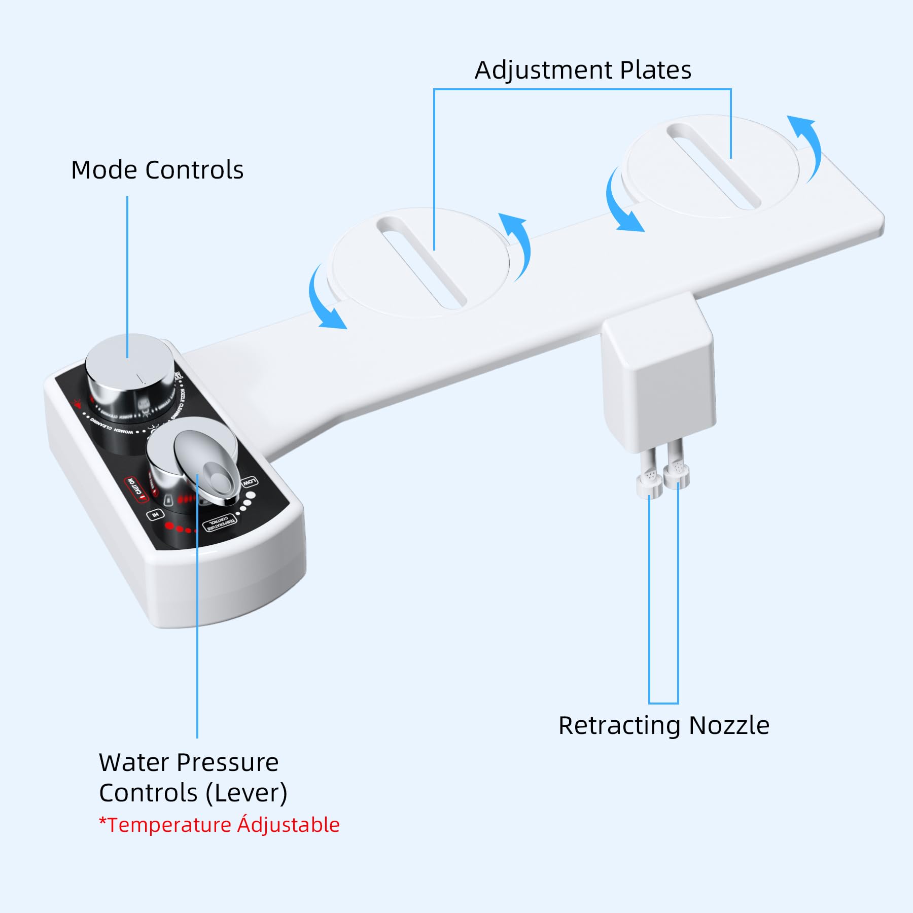 Hibbent Bidet Attachment for Toilet, Hot and Cold Water Spray Non-Electric Dual Nozzle for Frontal & Rear Wash, Adjustable Water Pressure Control, Self Cleaning Water Sprayer, Black/Chrome