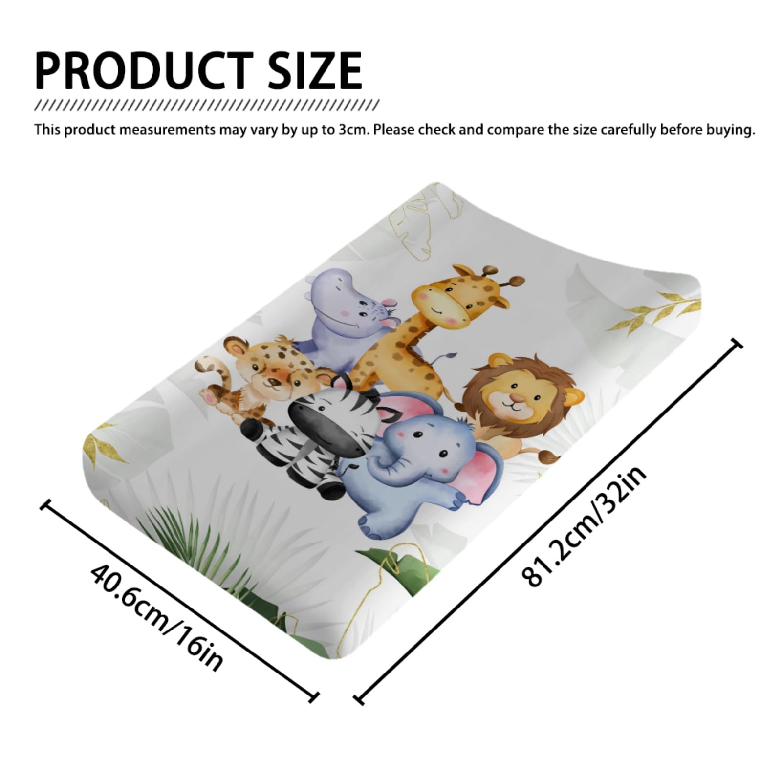 Changing Pad Covers Jungle Safari Animals Tropical Leaves Diaper Changing Table Cover Sheets for Boys Girls Ultra Soft Breathable Stretchy Snug Fitted Changing Table Pad Cover 32''x16''