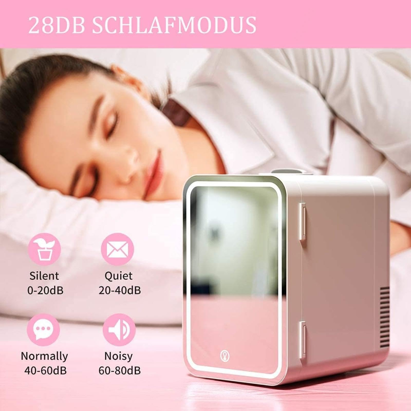 ROLTIN Mini Fridge For Bedroom, With Led Mirror, 8L Capacity Skincare Refrigerator, Chill Or Heat, Ac 220v, Dc 12v Mini Fridge, For Refrigerating Makeup And Food,White (Pink)