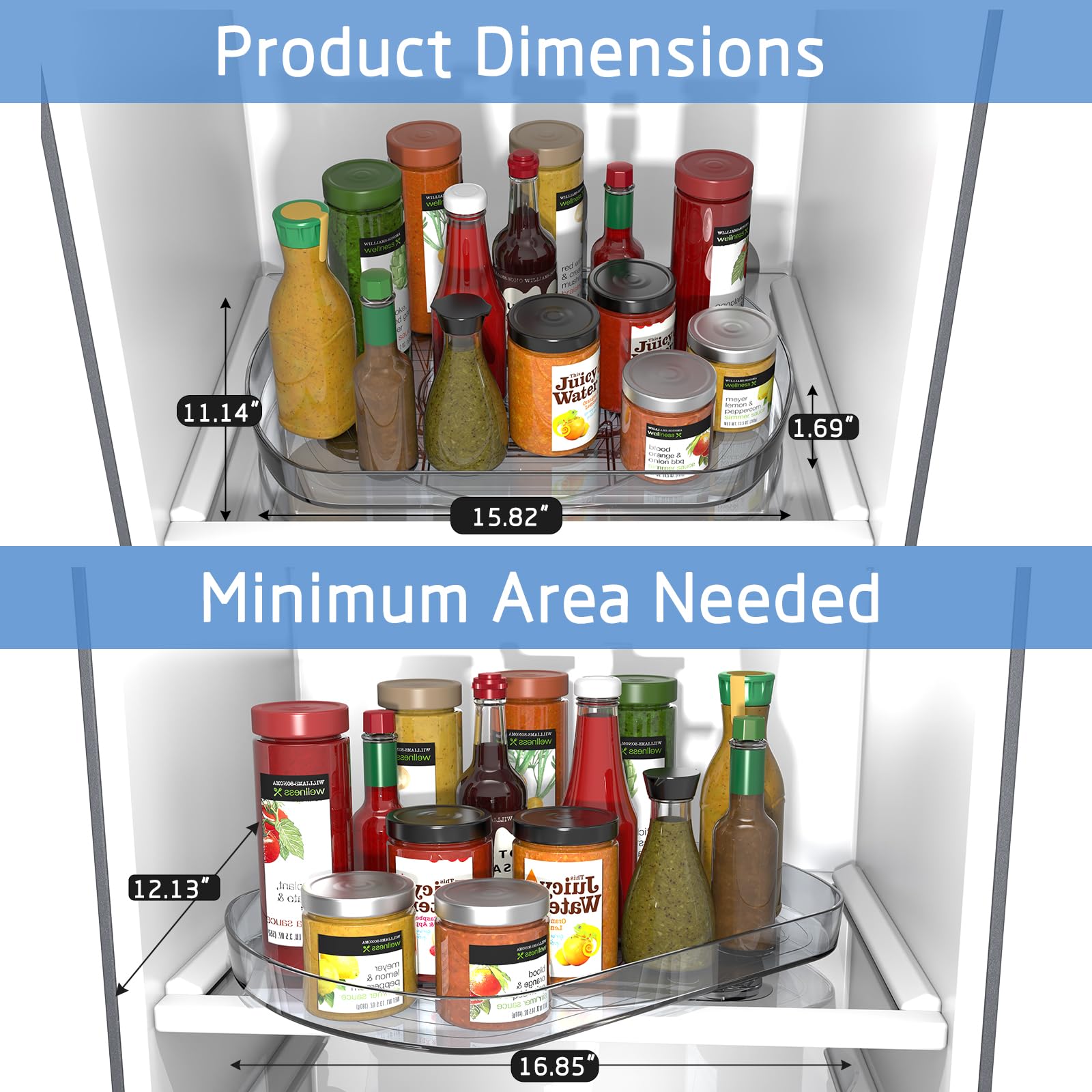 Square Lazy Susan Turntable Organizer for Refrigerator - Upgraded 15.82" Clear Rotating Lazy Susan Organizer Storage for Kitchen Spices Fridge Cabinet Table Pantry Countertop