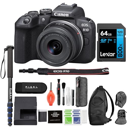 Canon EOS R10 Mirrorless Camera with 18-45mm Lens with Advanced Accessory and Travel Bundle | Canon 1-Year USA Warranty | 5331C009 | Canon EOS R10 Mirrorless Camera 18-45mm Lens