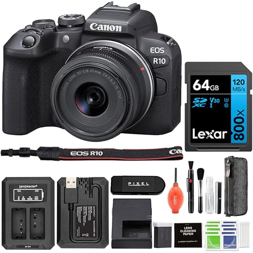 Canon EOS R10 Mirrorless Camera with 18-45mm Lens with Advanced Accessory and Travel Bundle | Canon 1-Year USA Warranty | 5331C009 | Canon EOS R10 Mirrorless Camera 18-45mm Lens