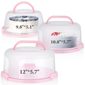 baderke 3 pcs cake carrier with lid 9.8 inch 10.8 inch 12 inch cake stand with lid and handle portable round cake carrier plastic cake container cake holder pink cake keeper for transporting cupcakes