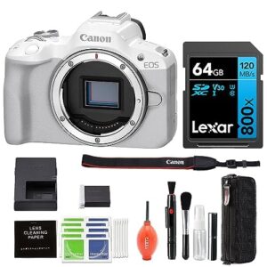 canon eos r50 mirrorless vlogging camera (white) with advanced accessory and travel bundle | 5812c002 | canon eos r50