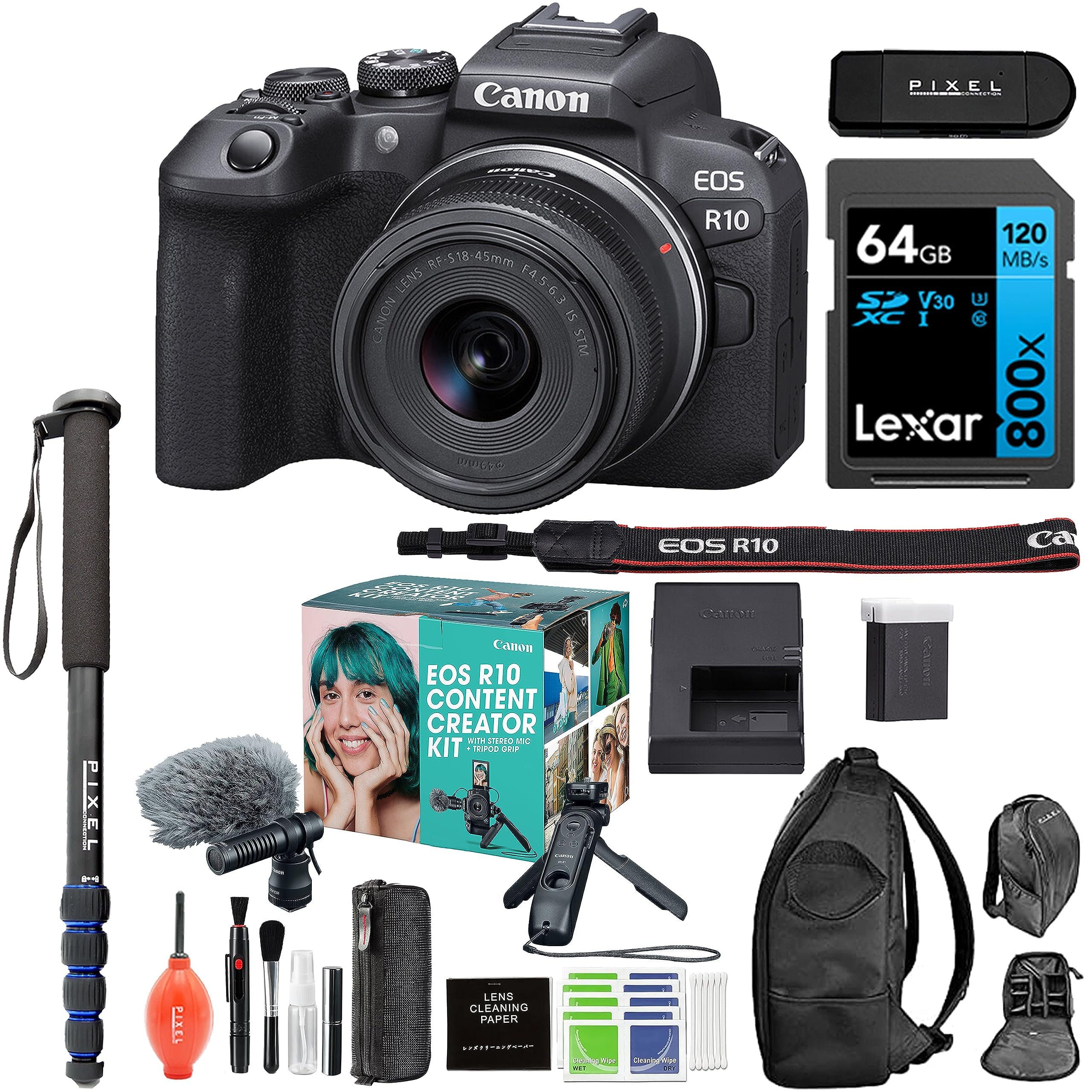 Canon EOS R10 Mirrorless Camera with 18-45mm Lens & Content Creator Kit with Advanced Accessory and Travel Bundle | 5331C079 | Canon EOS R10 Mirrorless Camera