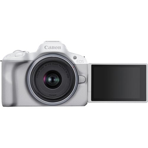 Canon EOS R50 Mirrorless Camera with 18-45MM Lens Kit (White) with Advanced Accessory and Travel Bundle | 5812C012 eos r50