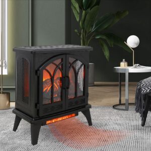 SPRIKIR 24 INCH 3D Flame Electric Fireplace Heater with Remote Control，Flames Operate with or Without heatDigital, 9 Hour 4 Color Flame to Adjustable