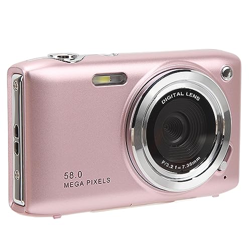 4K Digital Camera, 58MP 16X Zoom Auto Focus Vlogging Camera, Kids Compact Camera with 2.88Inch HD TFT Screen, Face Recognition, Timing Function, Fixed Focus Macro (Pink)