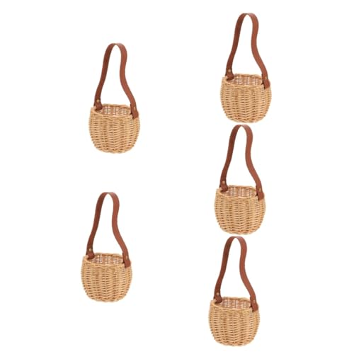 Abaodam 5pcs Wicker Hand Basket Small Picnic Basket Small Fall Basket Food Serving Basket Cake Display Baskets Woven Snacks Bowl Tiny Food Baskets Biscuit Gift Basket Leather Child