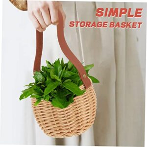 Abaodam 5pcs Wicker Hand Basket Small Picnic Basket Small Fall Basket Food Serving Basket Cake Display Baskets Woven Snacks Bowl Tiny Food Baskets Biscuit Gift Basket Leather Child