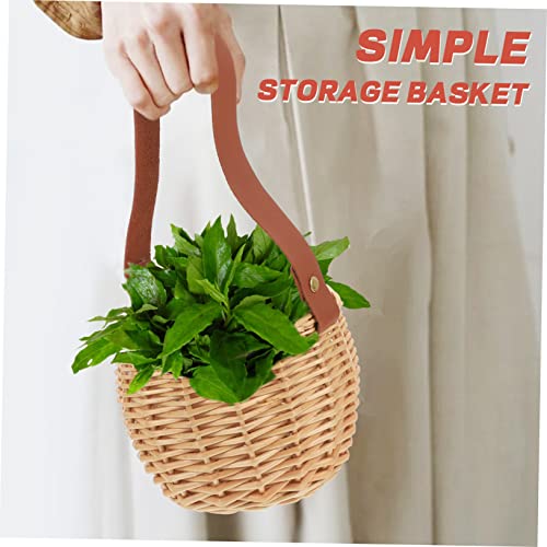 Abaodam 5pcs Wicker Hand Basket Small Picnic Basket Small Fall Basket Food Serving Basket Cake Display Baskets Woven Snacks Bowl Tiny Food Baskets Biscuit Gift Basket Leather Child