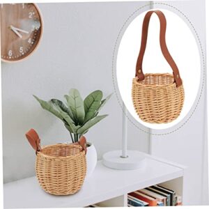 Abaodam 5pcs Wicker Hand Basket Small Picnic Basket Small Fall Basket Food Serving Basket Cake Display Baskets Woven Snacks Bowl Tiny Food Baskets Biscuit Gift Basket Leather Child