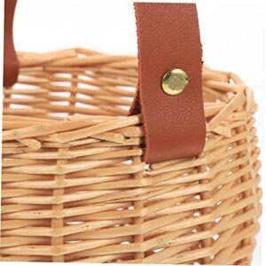 Abaodam 5pcs Wicker Hand Basket Small Picnic Basket Small Fall Basket Food Serving Basket Cake Display Baskets Woven Snacks Bowl Tiny Food Baskets Biscuit Gift Basket Leather Child