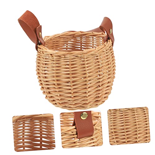 Abaodam 5pcs Wicker Hand Basket Small Picnic Basket Small Fall Basket Food Serving Basket Cake Display Baskets Woven Snacks Bowl Tiny Food Baskets Biscuit Gift Basket Leather Child