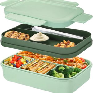 Bento Box Lunch Boxes,68oz Bento Lunch Box for Adults Kids,Stackable Japanese Lunchbox with 8 Compartments,Leak Proof Meal Prep Container Box with Cutlery Set,Microwave Dishwasher Safe (Green)