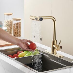 AVSIILE Kitchen Faucet with Pull Down Sprayer, Brushed Gold Waterfall Touch Single Hole Handle Stainless Steel Kitchen Sink Faucets, Commercial Modern Faucets for Kitchen Sinks with Pull-Down Sprayer