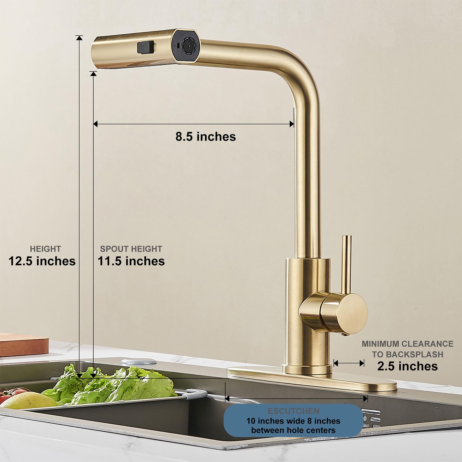 AVSIILE Kitchen Faucet with Pull Down Sprayer, Brushed Gold Waterfall Touch Single Hole Handle Stainless Steel Kitchen Sink Faucets, Commercial Modern Faucets for Kitchen Sinks with Pull-Down Sprayer