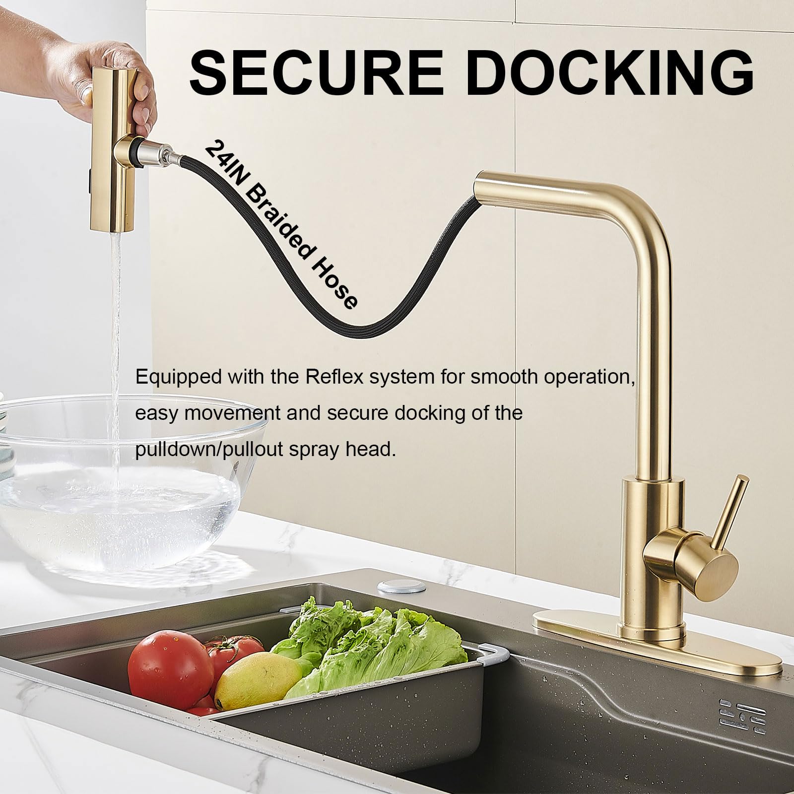 AVSIILE Kitchen Faucet with Pull Down Sprayer, Brushed Gold Waterfall Touch Single Hole Handle Stainless Steel Kitchen Sink Faucets, Commercial Modern Faucets for Kitchen Sinks with Pull-Down Sprayer