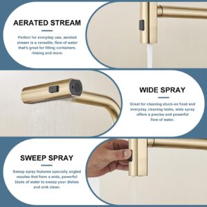 AVSIILE Kitchen Faucet with Pull Down Sprayer, Brushed Gold Waterfall Touch Single Hole Handle Stainless Steel Kitchen Sink Faucets, Commercial Modern Faucets for Kitchen Sinks with Pull-Down Sprayer