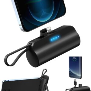 Abnoys Power-Bank-Portable-Charger - 8000mAh Ultra Compact Portable Phone Charger 5V3A Output Battery Pack Built-in Type-C Cable and Cell Phone Holder Compatible with iPhone and Samsung, etc. (Black)