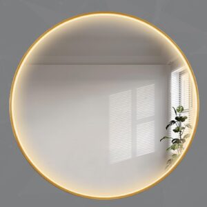 led round mirror with lights for wall, aluminum alloy frame frontlit vanity mirror, shatter proof wall mounted makeup mirror for bedroom, waterproof ip44, cri≥90 ( color : gold - warm light , size : 8