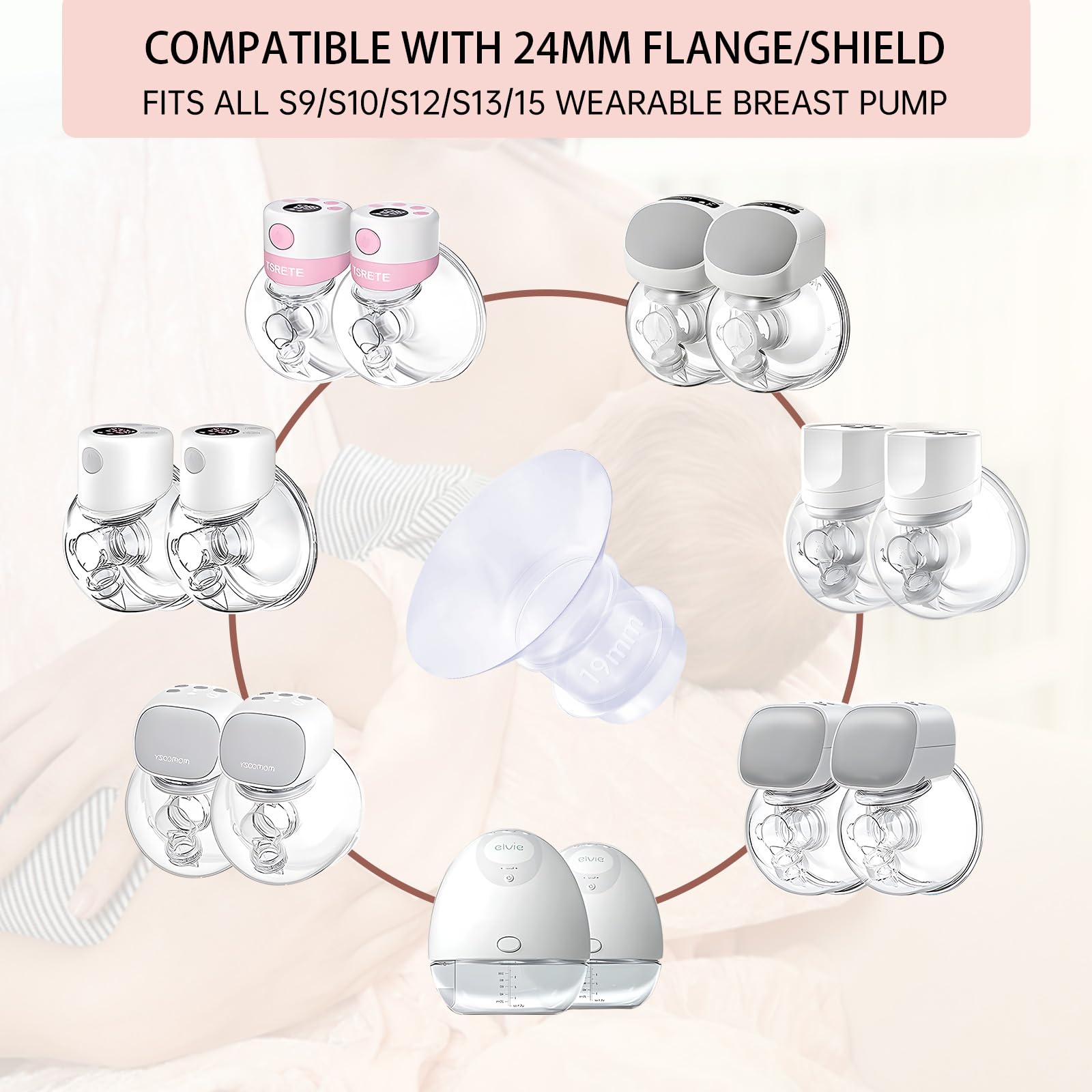 Aulecoo 6pcs Flange Insert 19mm,Compatible with Momcozy S12/S12pro/S9/S9pro/TSRETE/Spectra/Medela 24mm Breast Pump Shields/Flanges,Reduce 24mm Nipple Tunnel Down to 19mm