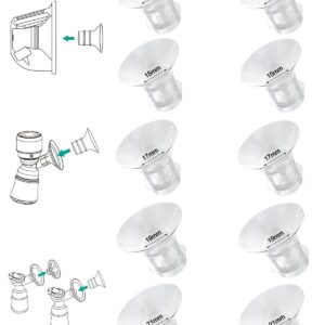 Flange Inserts 13/15/17/19/21mm*2 10PCS,24mm Breast Pump Shields/Flanges Compatible with Momcozy S9/S9pro/S10/S12/S12pro/Spectra/Medela/TSRETE,Reduce 24mm Tunnel Down to Correct Size