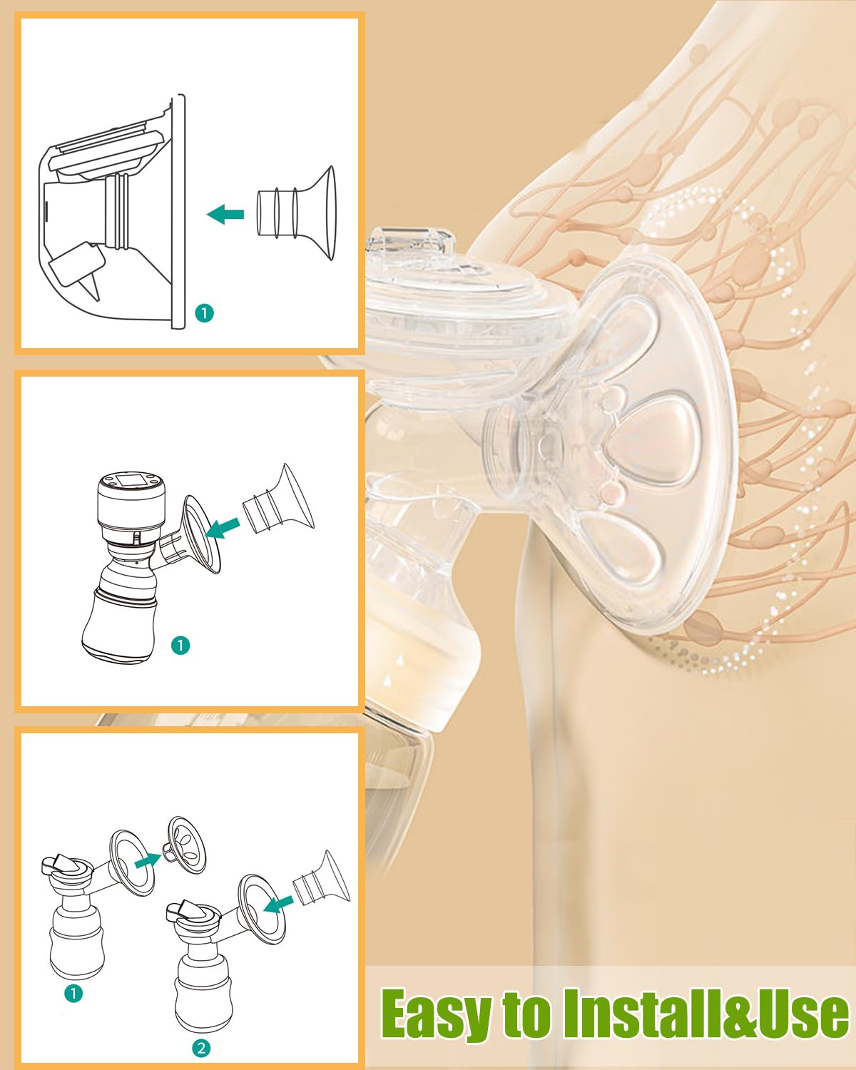 Flange Inserts 13/15/17/19/21mm*2 10PCS,24mm Breast Pump Shields/Flanges Compatible with Momcozy S9/S9pro/S10/S12/S12pro/Spectra/Medela/TSRETE,Reduce 24mm Tunnel Down to Correct Size