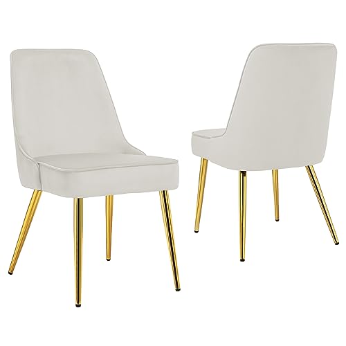 ecoluxehaven Modern Leisure Velvet Dining Chairs,Upholstered Velvet Chair with Gold Metal Legs,Mid-Century Kitchen Chair Set of 4,Beige