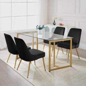 ecoluxehaven Modern Leisure Velvet Dining Chairs,Upholstered Velvet Chair with Gold Metal Legs,Mid-Century Kitchen Chair Set of 4,Beige