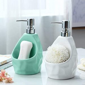 Soap Dispensers Ceramic Soap Dispenser with Sponge Holder 650ml/21.9oz Large Capacity Liquid Dispenser Pump Bottle Kitchen Sink Soap Pump Countertop (Color : Blue)