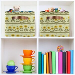 Cute Sunflowers Bees Storage Basket Bins Foldable Decorative Storage Box Laundry Hamper Baskte Storage for Playroom Living Bed Room Office Clothes Nursery,2 pcs