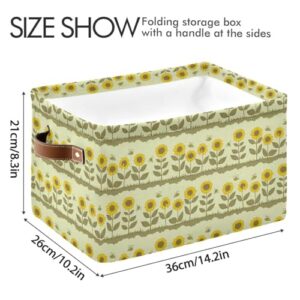 Cute Sunflowers Bees Storage Basket Bins Foldable Decorative Storage Box Laundry Hamper Baskte Storage for Playroom Living Bed Room Office Clothes Nursery,2 pcs