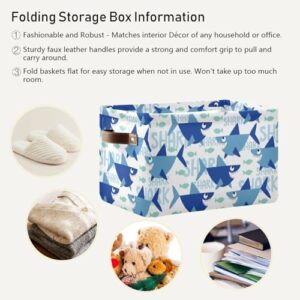 Blue Cartoon Shark Storage Basket Bins Foldable Laundry Hamper Toy Storage Bins Box Organizer for Home Boys Girls Office Closet Shelf Nursery Baskets,1 pcs