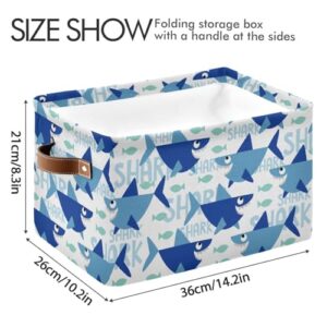 Blue Cartoon Shark Storage Basket Bins Foldable Laundry Hamper Toy Storage Bins Box Organizer for Home Boys Girls Office Closet Shelf Nursery Baskets,1 pcs