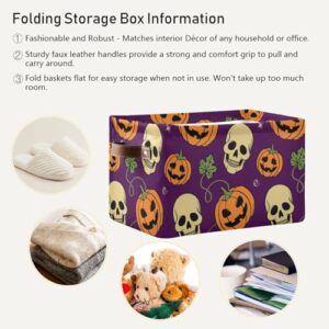 Halloween Pumpkin Skull Storage Basket Bins Sturdy Toy Storage Organizer Bins Laundry Basket with Handles for Playroom Living Bed Room Office Clothes Nursery,1 pcs